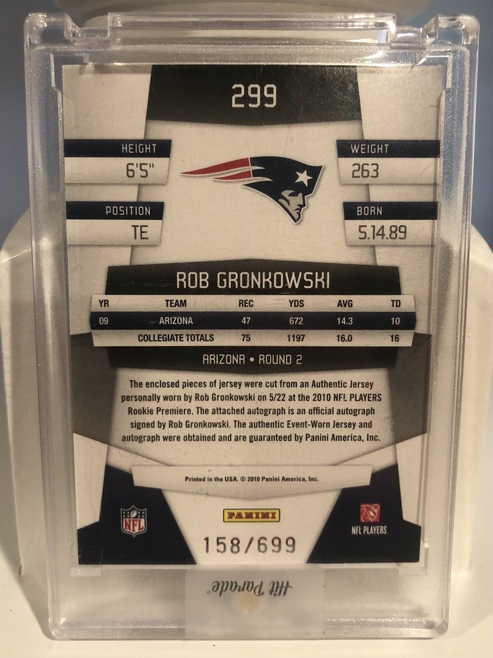 2010 Certified Rob Gronkowski Freshman Fabric Auto Jersey /699 Rookie ...
