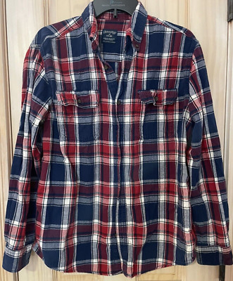 Faded Glory Red, White & Blue Plaid Flannel Shirt Men's Medium | eBay