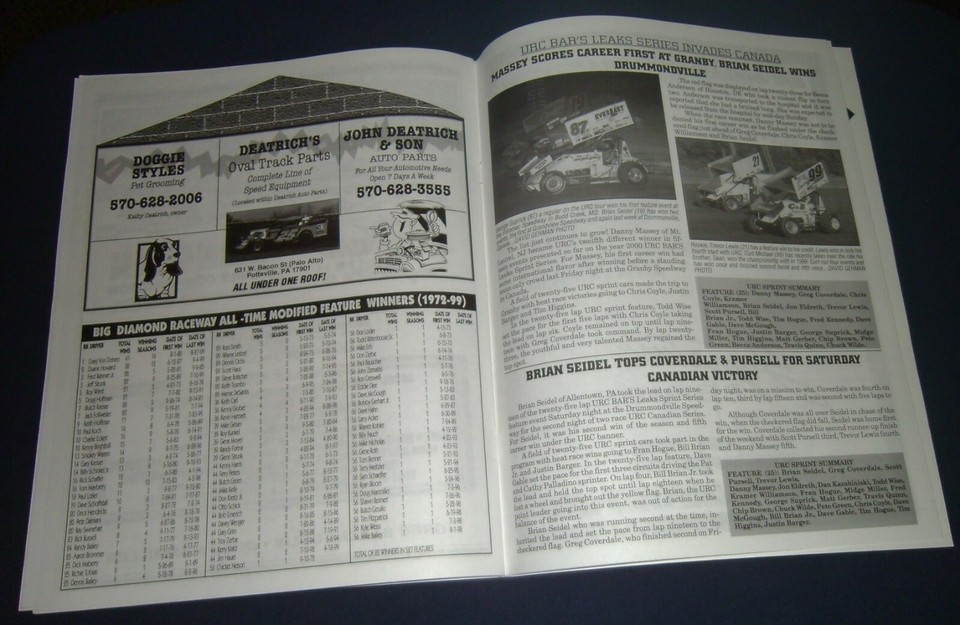2000 Big Diamond Raceway Program Jeff Strunk Danny Massey Brian Seidel ...