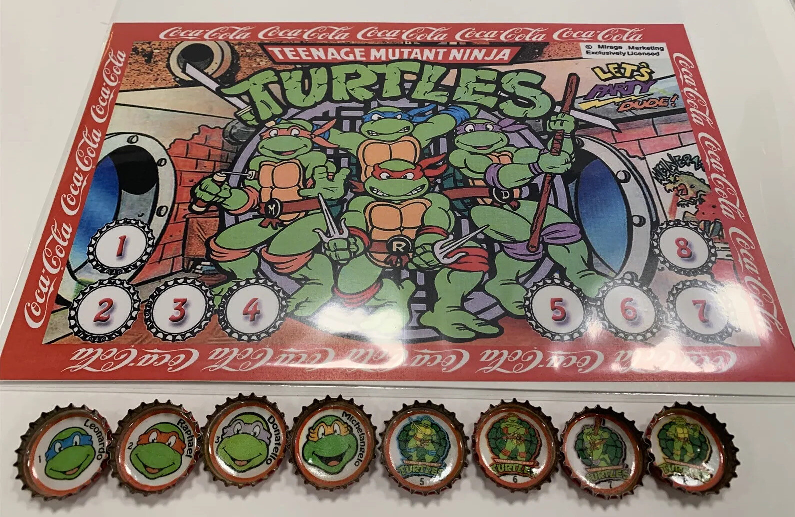 TEENAGE MUTANT NINJA TURTLES Retro 90s Bottle Cap Set Of 8 Brazil Coca ...