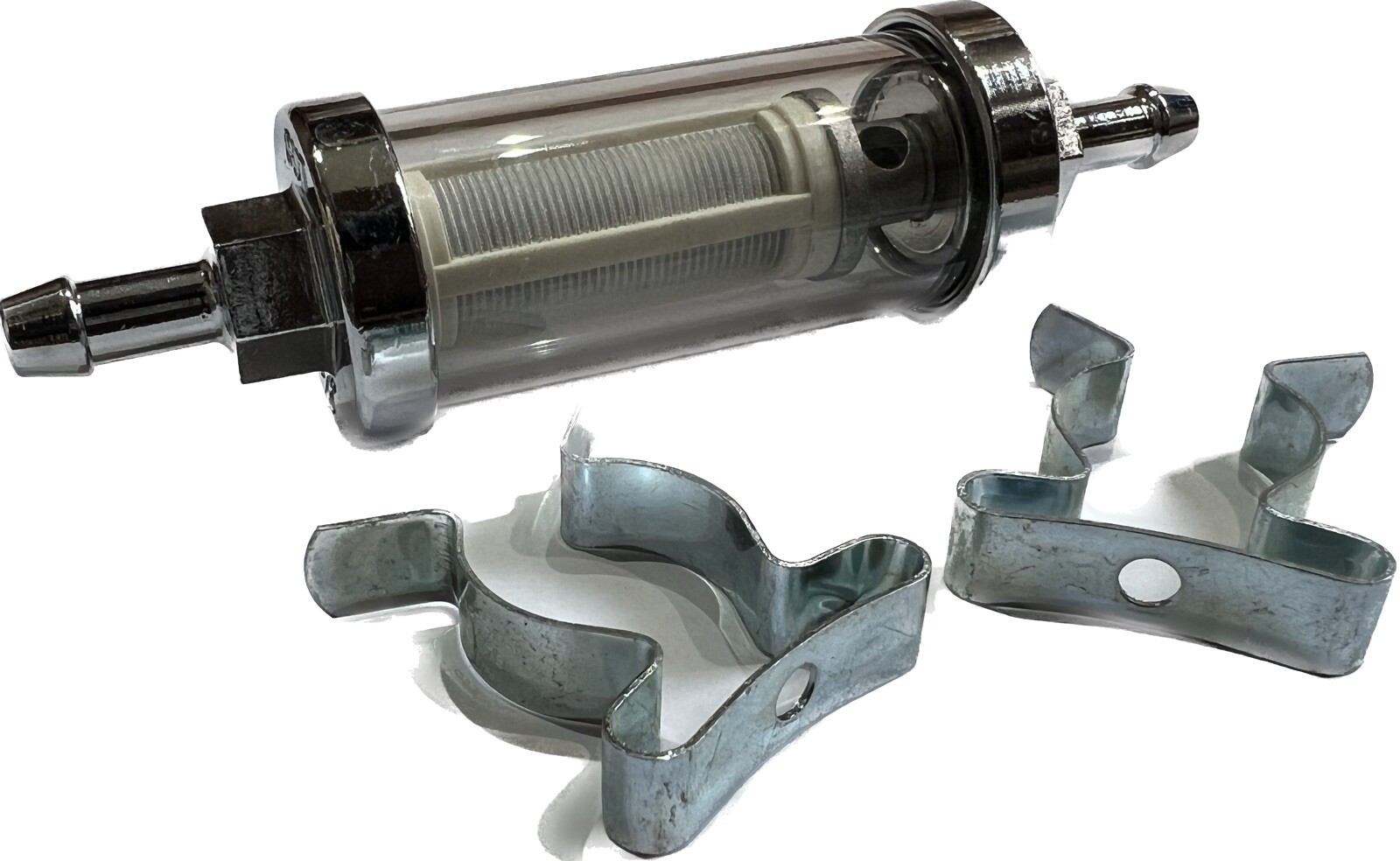 glass fuel filter Washable 1/4" With Fix Clips , Mgb , Mga , Mg Midget ...