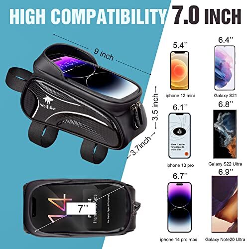 Bike Bag - Waterproof Bike Frame Bag with Sun-Visor Rain bicycle phone ...