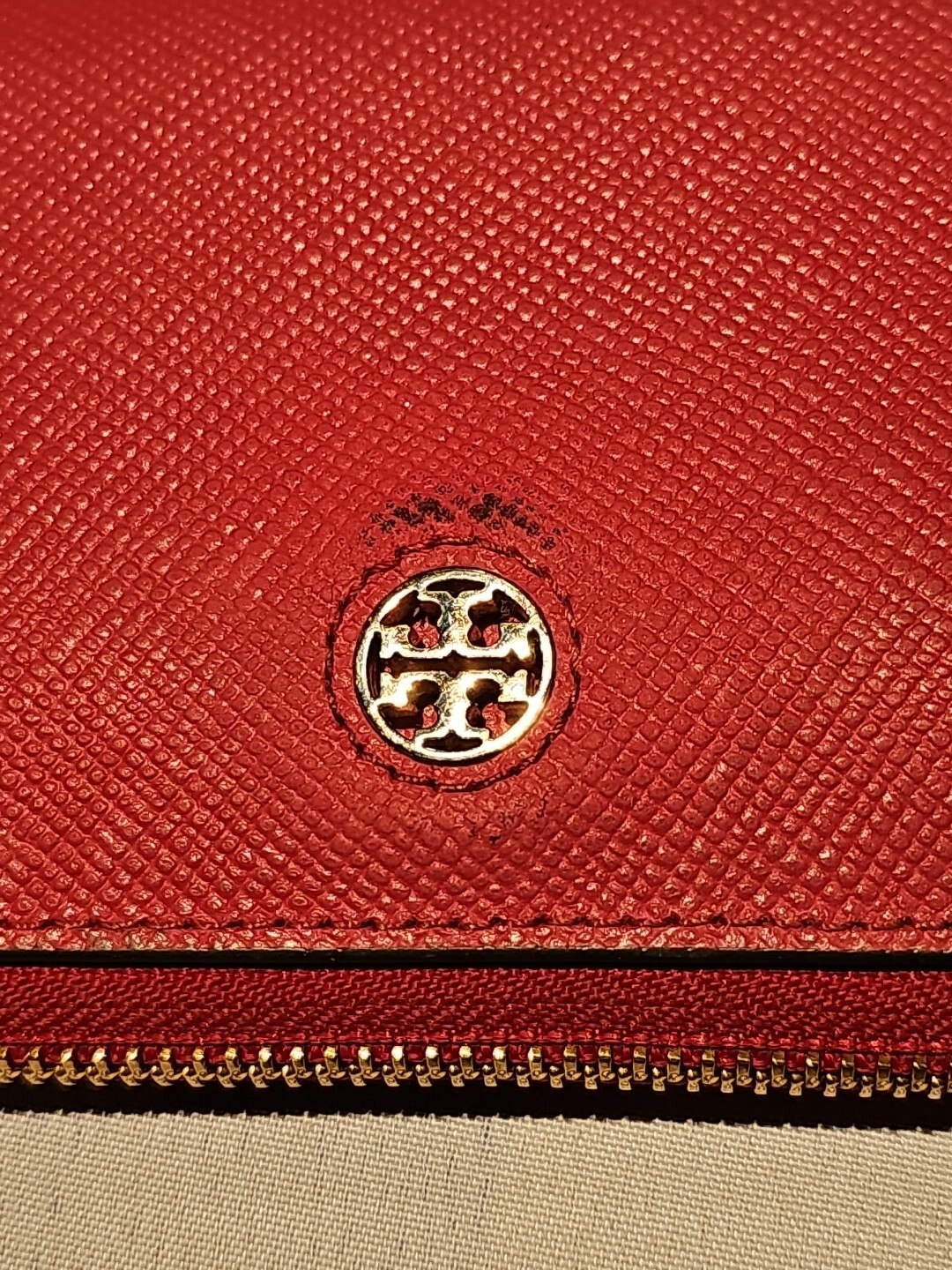 Tory Burch Continental Solid Red Leather Zip Around Large Wallet Long ...