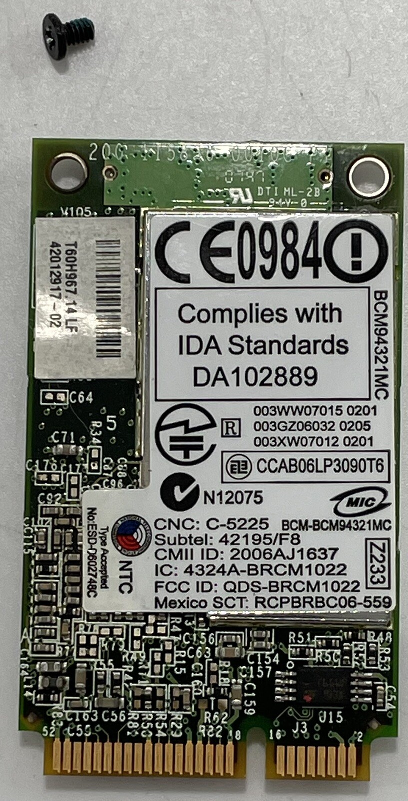 Dell Wireless PCI-E WIFI WLAN Mini Wireless Network Card BCM94321MC ...