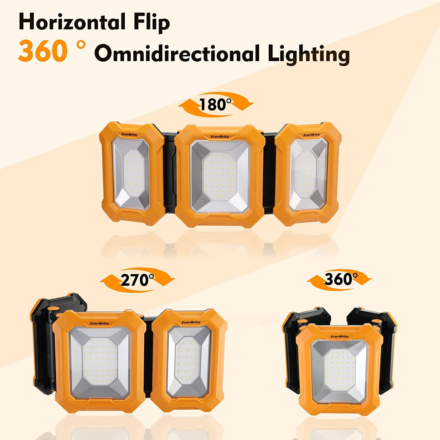 EverBrite LED Rechargeable Work Light 3000LM Folding Portable 7800mAh ...