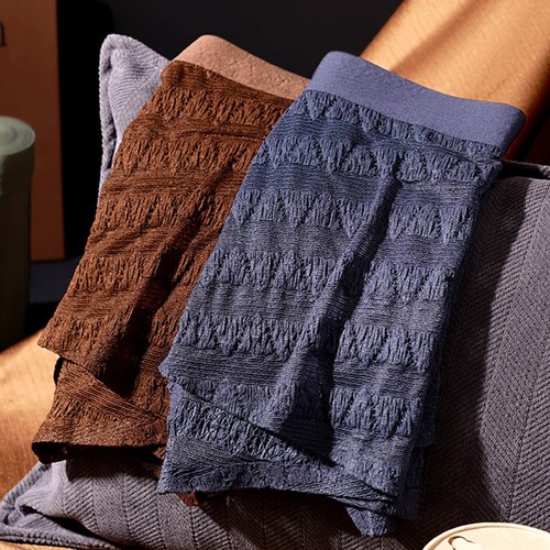 Mens Mid Waist Boxer Underwear Wrinkle Jacquard Solid Mesh See Through ...