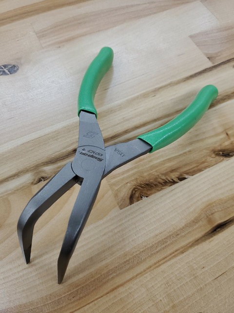 Snap-on 497ACF 90 Degree Angle Jaws Red Vinyl Grip Needle Nose Pliers ...