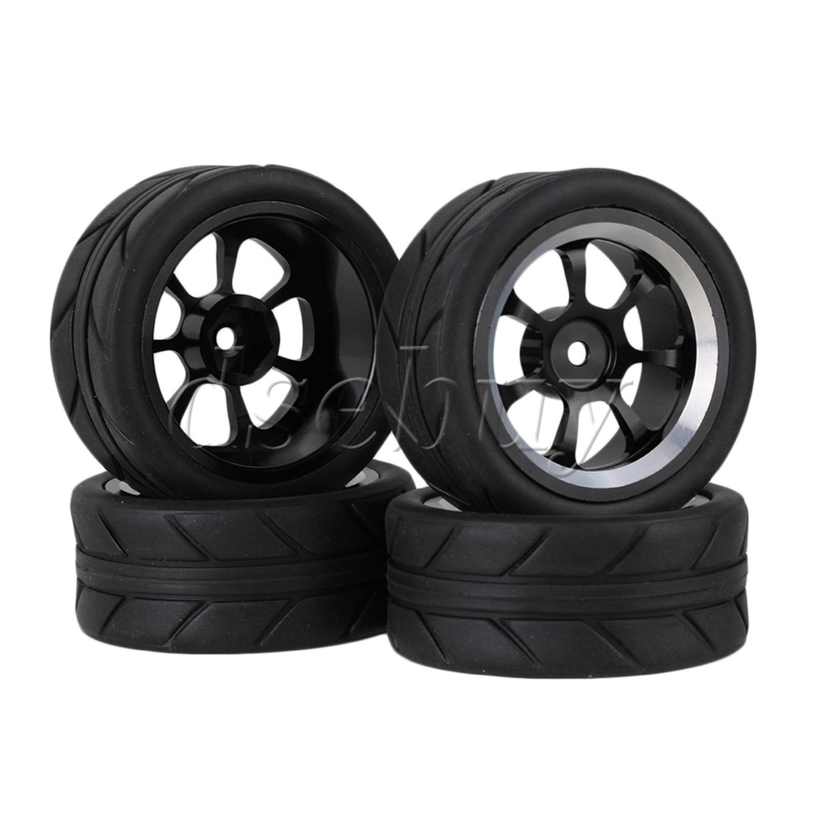 4 Pieces RC 1:10 Al. 7-Spoke Wheel Rim Rubber Tire Replacement 2.56" x ...