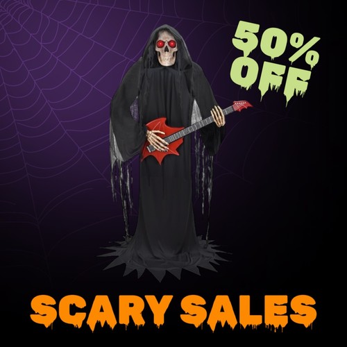 Haunted Living 6’ Animatronics Reaper with Guitar Halloween Prop ...