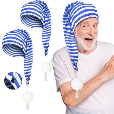 2 Pcs Mens Night Cap Striped Pajama Hat Adjustable Sleeping Caps with ...