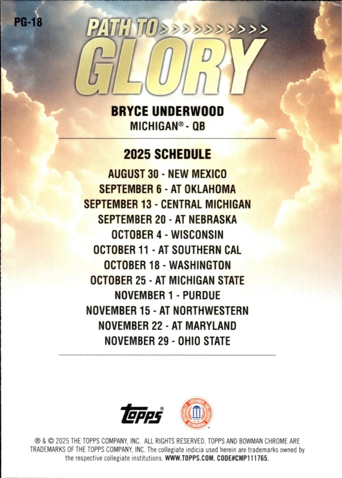 2025 Bowman Chrome U - Bryce Underwood PG1-8 Path to Glory Insert | eBay