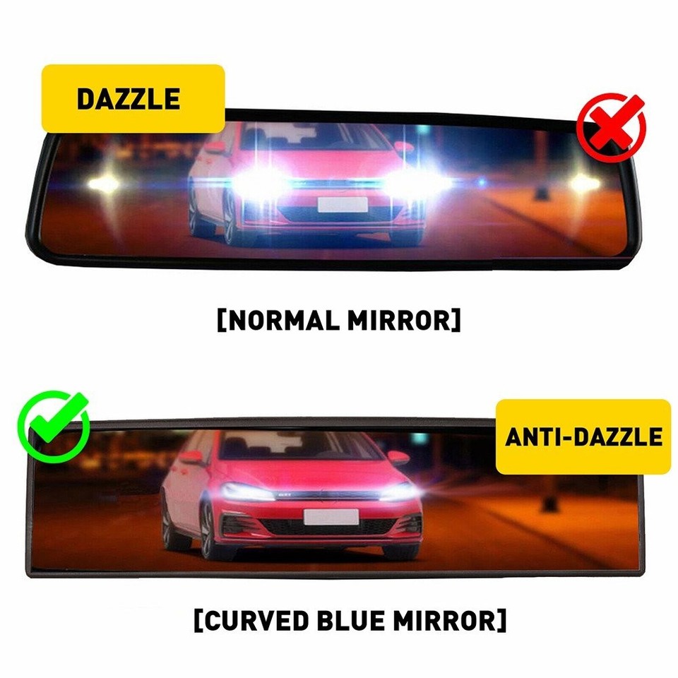 Universal 270MM Wide Convex Clip Interior On Rear View Blue Mirror Tint ...