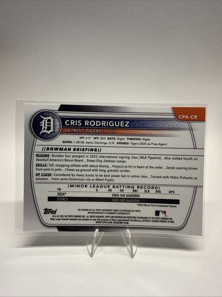 2025 Bowman Chrome Cris Rodriguez 1st Prospects Auto #CPA-CR Detroit ...