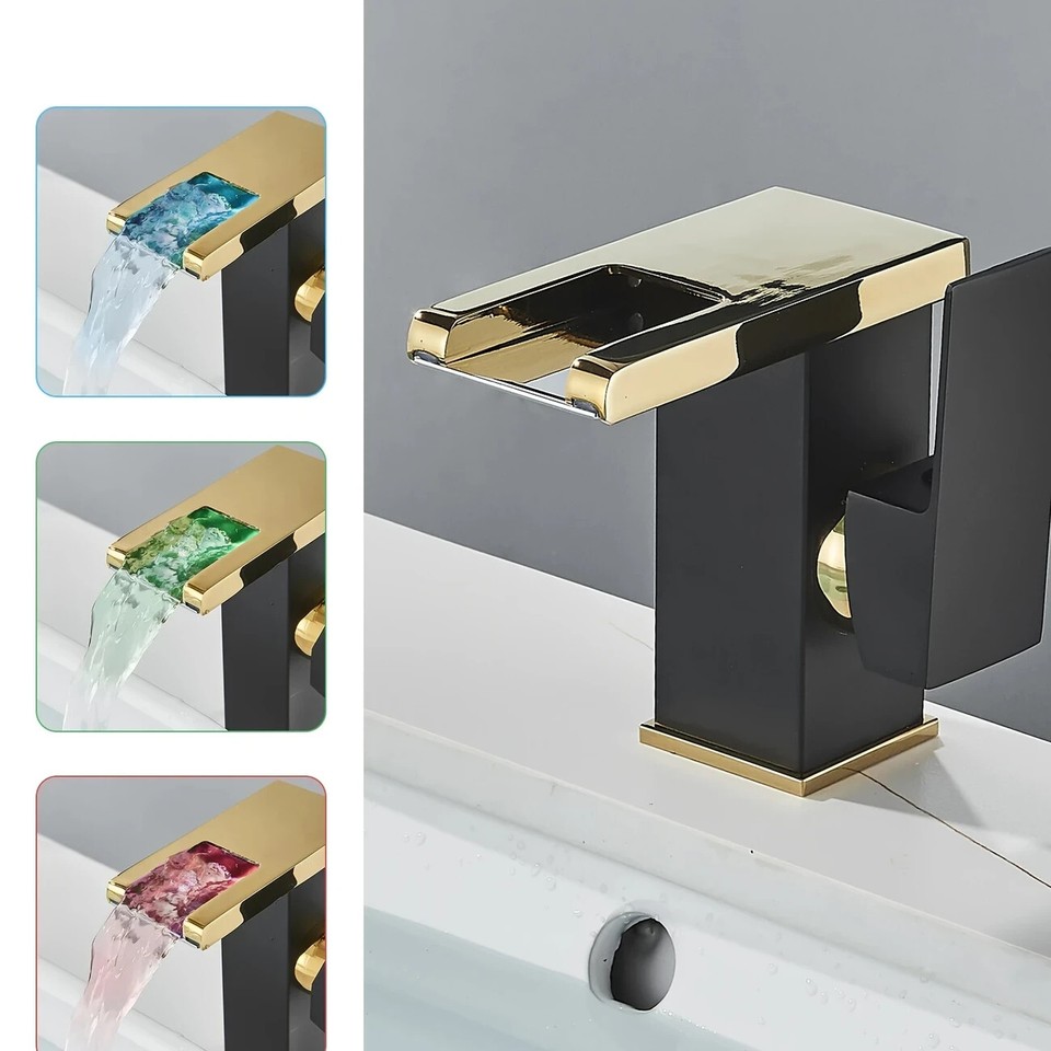LED Single Handle 3 Color Change Bathroom Sink Faucet Waterfall Basin ...