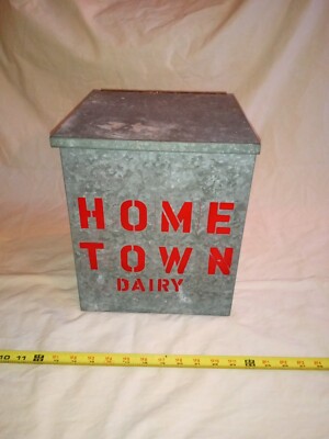 Vintage home town dairy Galvanized Metal Porch Milk Box. | eBay