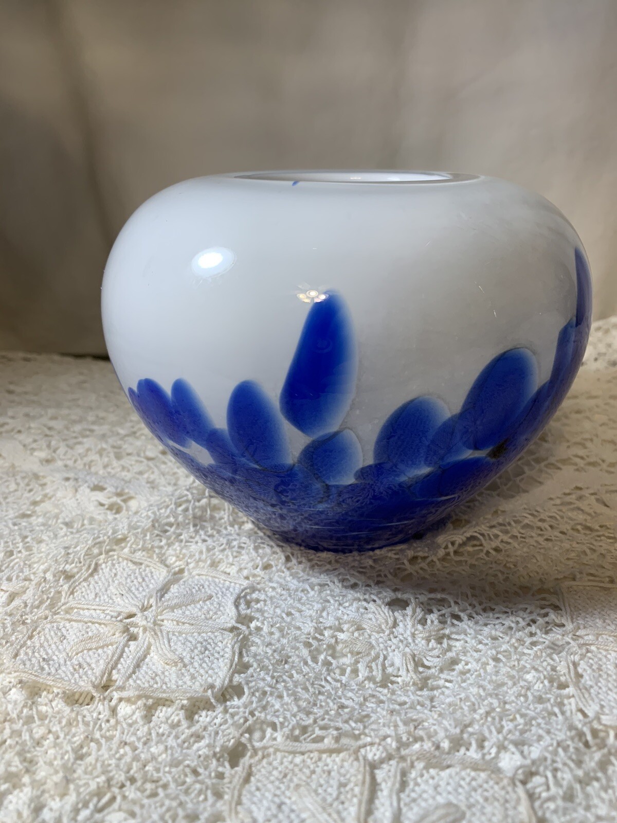 Tarnow Poland Glass Vase.White and Blue.5" | eBay