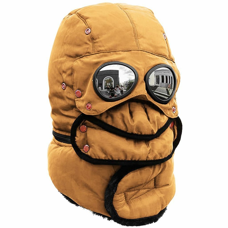 Thermal Winter Trapper Hat with Glasses Winter Cycling Windproof Ski ...