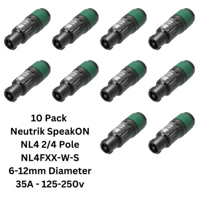 10x Pack Neutrik SpeakON NL4 4 Pole NL4FXX-W-S/L for Passive Speakers ...