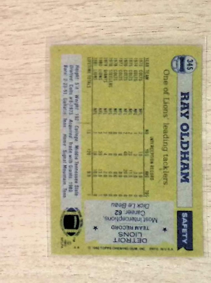 RAY OLDHAM 1982 Topps Football #345 BUY ANY 2 ITEMS FOR 50% OFF ...