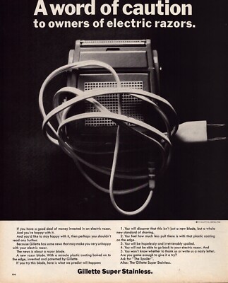 1966 Gillette Electric Shaver Print Ad Super Stainless A Word Of ...