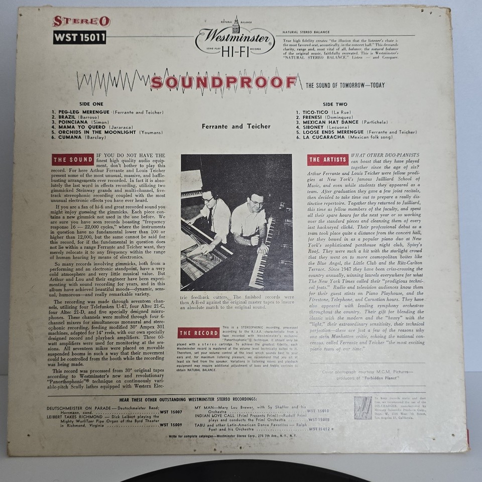 1958 Ferrante & Teicher – Soundproof LP Westminster Hi-Fi Stereo WST ...