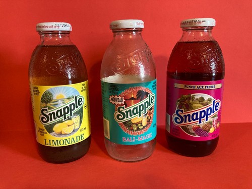 3 VINTAGE BILINGUAL SNAPPLE 16OZ GLASS BOTTLES,**2 FULL** (R) | eBay