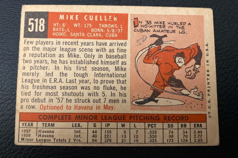 1959 Topps - High # Mike Cuellar #518 Name Misspelled as Cueller (RC) | eBay