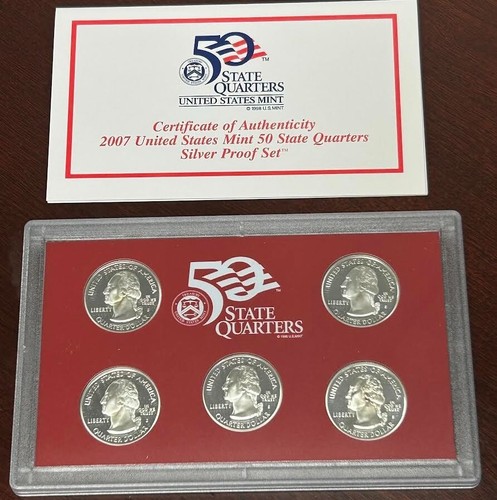 2007 United States Mint 50 State Quarters Silver Proof Set with Mint ...