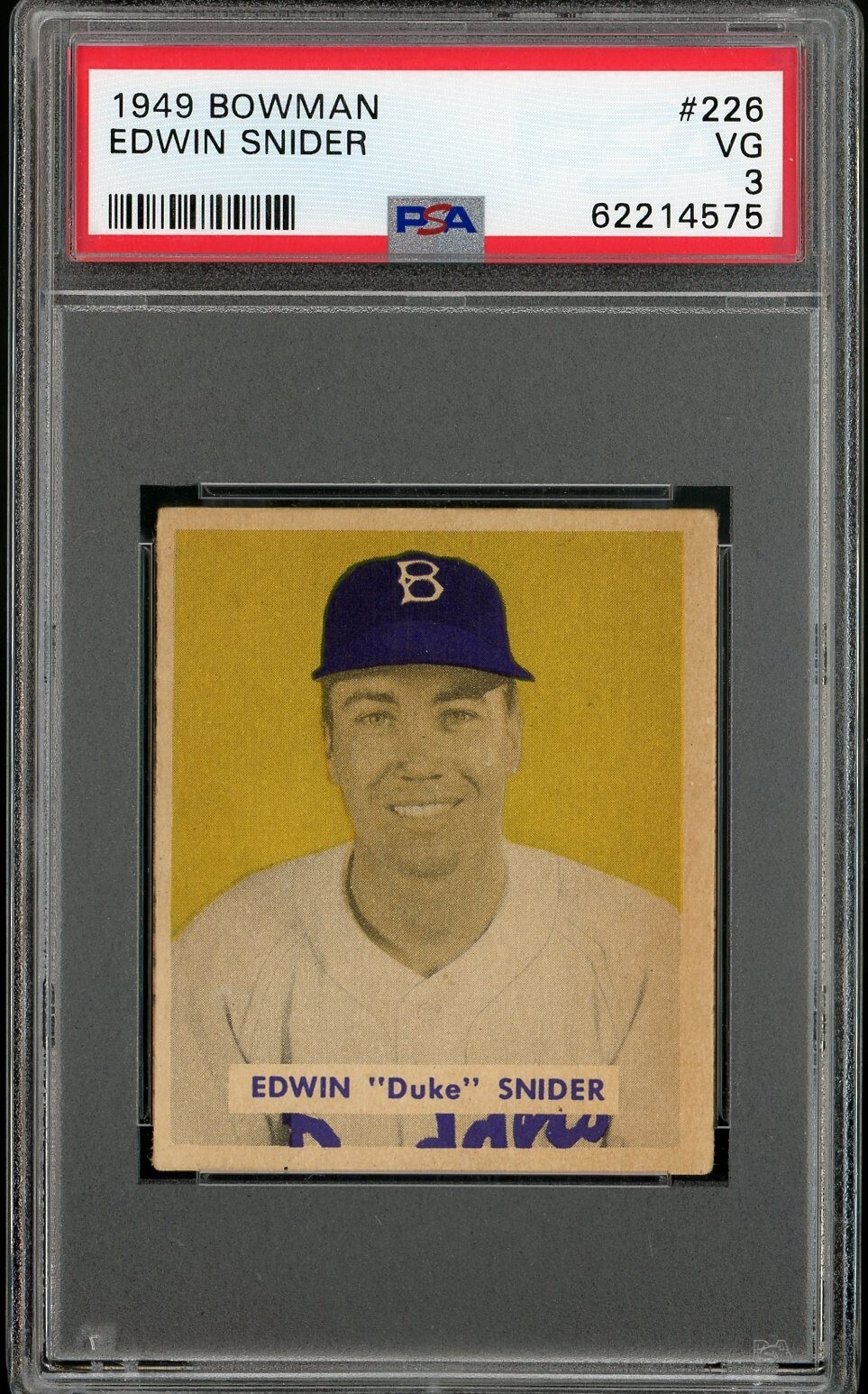 1949 Bowman Edwin Duke Snider Rookie Card RC #226 PSA 3 VG Dodgers ...
