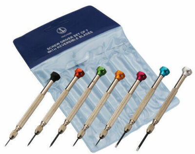 WATCHMAKERS / JEWELLERS SCREWDRIVER SET OF 7 WITH REVERSIBLE BLADES ...