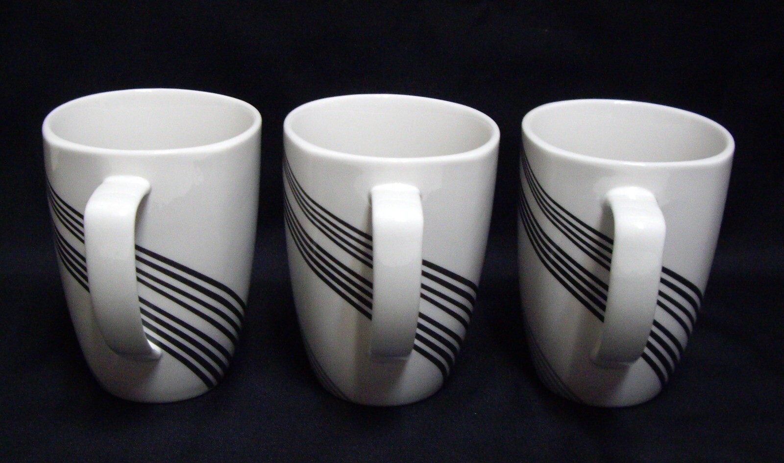 3 Corning Corelle Urban Arc Coffee Mugs Cups Black Gray Curved Lines On ...