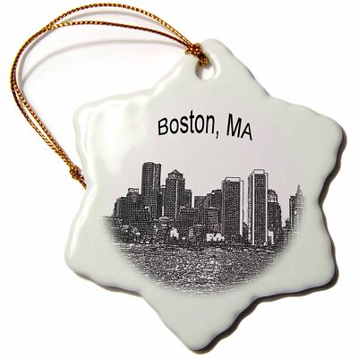 3dRose Boston Downtown Skyline Line Art 3 inch Snowflake Porcelain ...