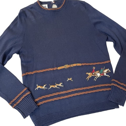 VTG. Equestrian Horse Sweater Sz 10 Fox Hunt Knit Pullover Leslie Faye ...