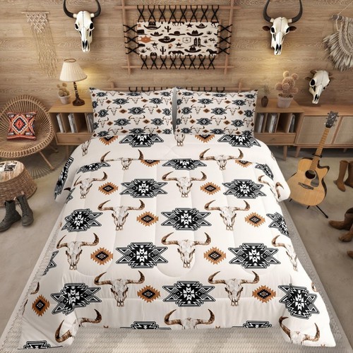 Boho Western Bedding Sets King Size,Native Aztec Comforter Set,Bull ...