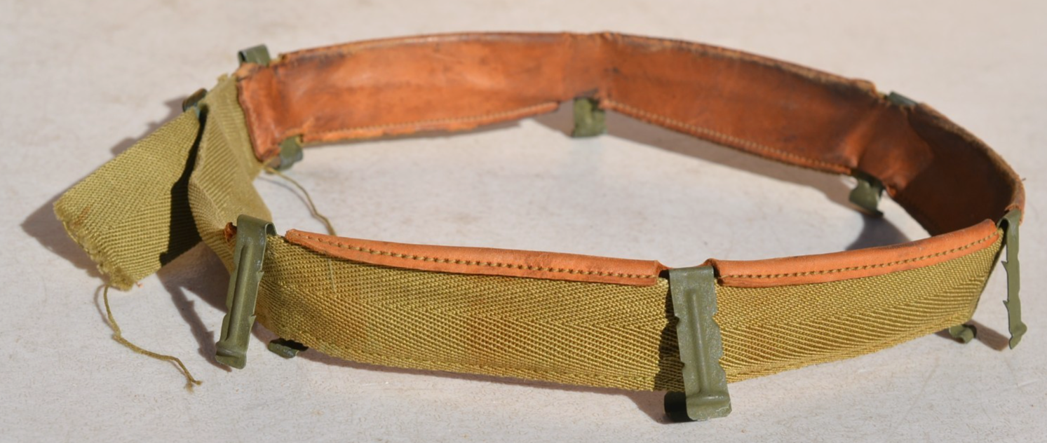WWII U.S. ARMY M-1 HELMET LINER HEADBAND SWEATBAND GREEN PAINTED CLIPS ...