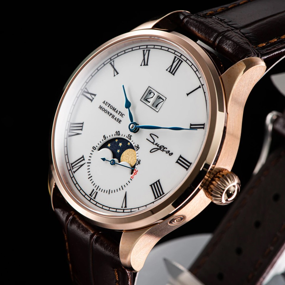 Sugess Enamel MoonPhase Master Automatic Mechanical Watch Seagull 1963 ...