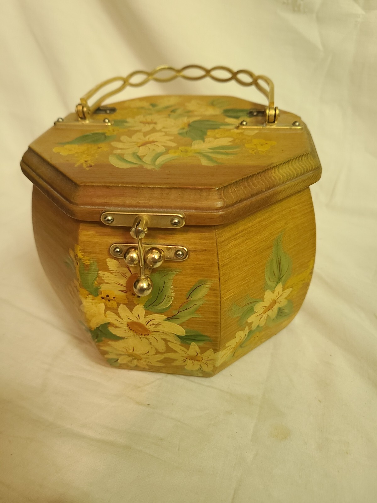 Wooden Octagonal Wood grain and Floral Box Purse Vin… - Gem