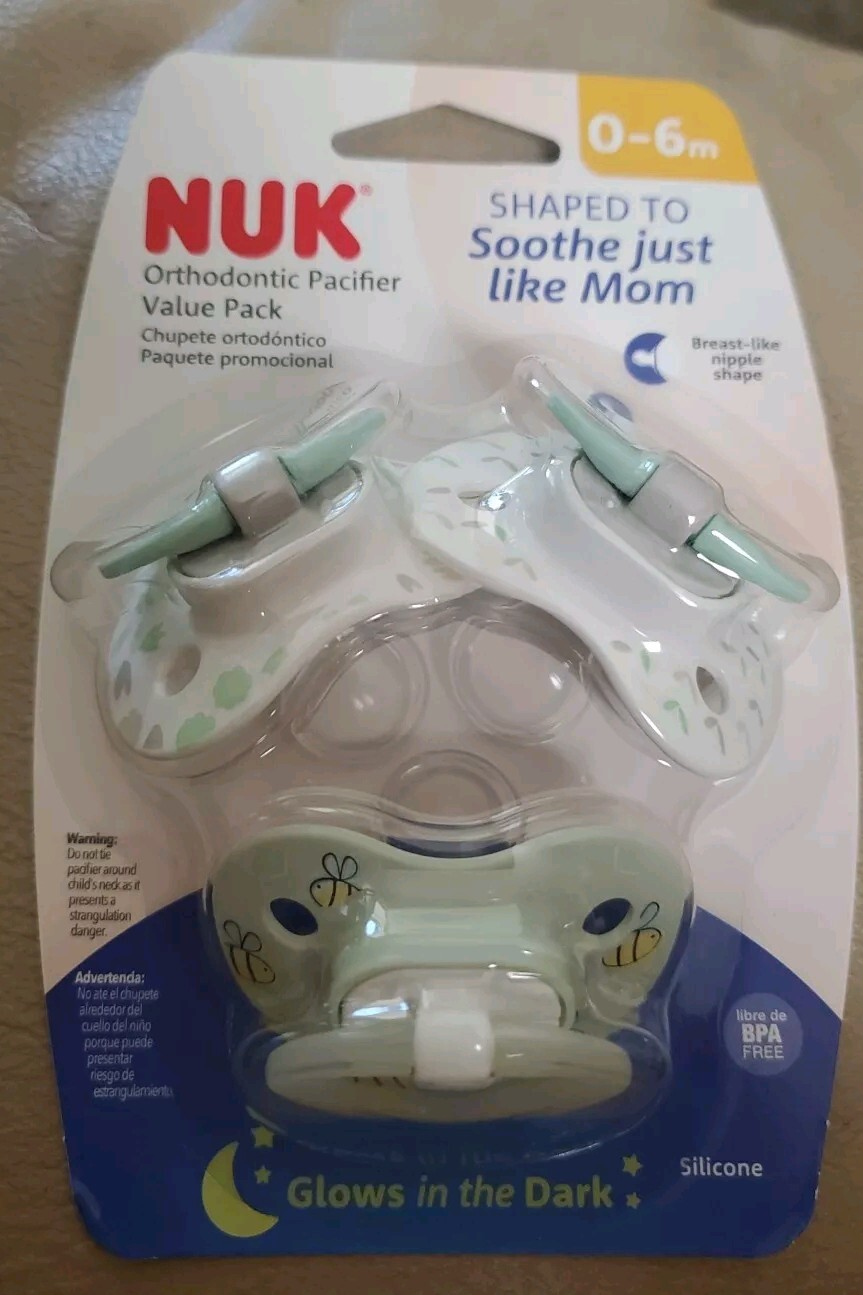 Pacifier 0-6 Months Newborn Baby NUK Orthodontic Value Pack Green Glow ...