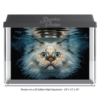 Grey Fluffy Cat Swimming Polyester Fish Tank Glass Backdrop Aquarium ...
