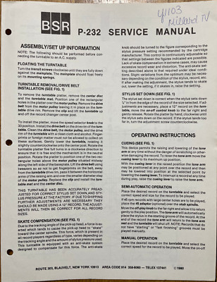 BSR P-232 AUTOMATIC TURNTABLE ORIGINAL SERVICE REPAIR MANUAL | eBay