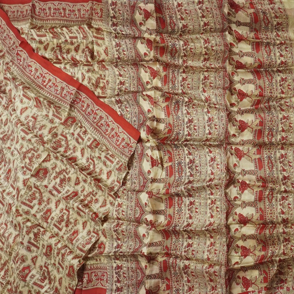Namaste Vintage Beige Sarees 100% Pure Silk Printed Indian Sari 5YD ...