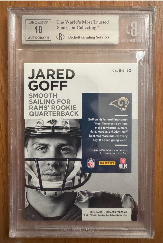 2016 Jared Goff Panini Encased RNI-JG Rookie RC 10 Auto BGS 9 Serial ...