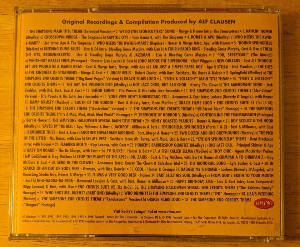 The Simpsons Songs in the Key of Springfield (Cartoon) (CD, Aug-1998 ...