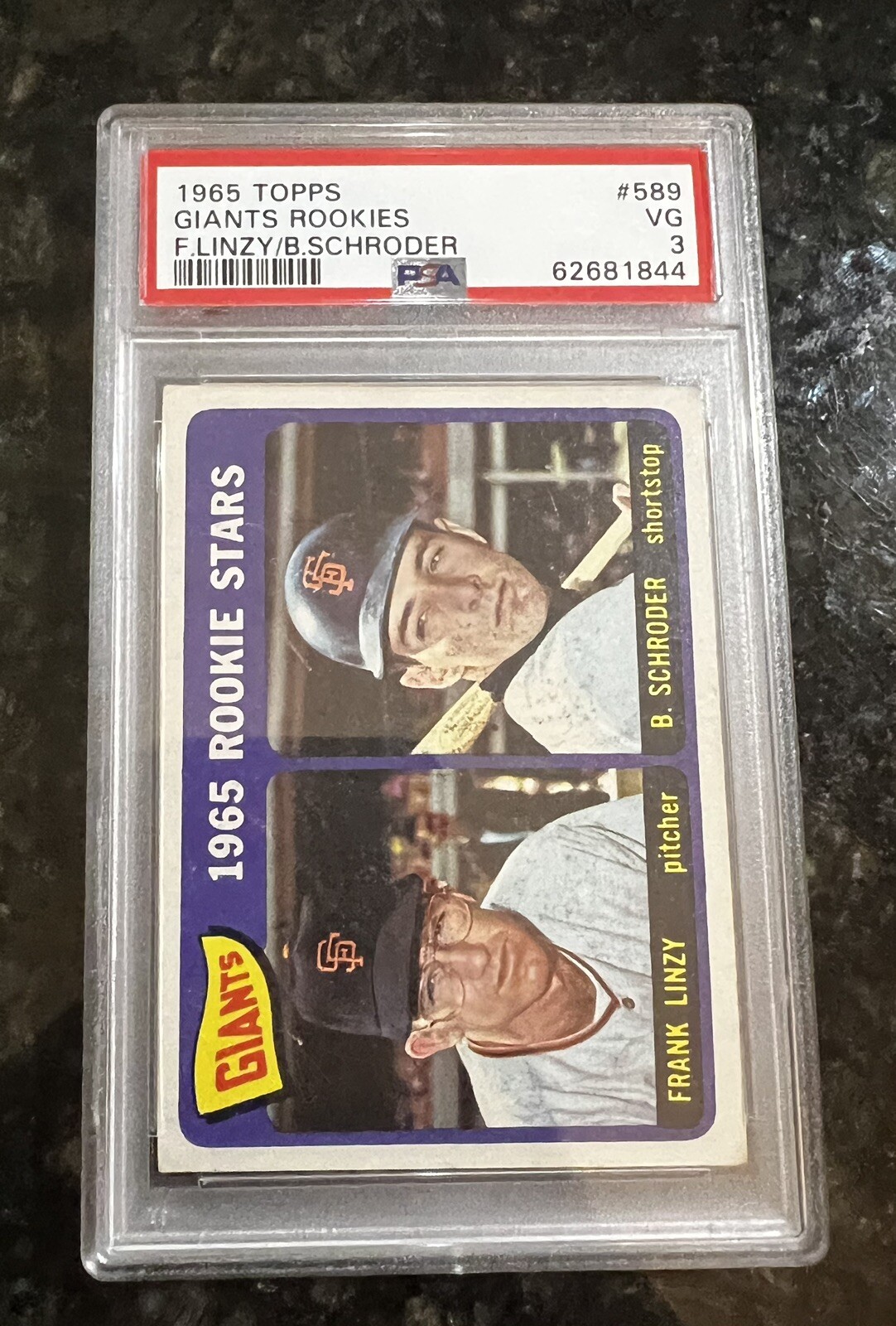 1965 Topps #589 Giants Rookie Stars Frank Linzy Bob Schroder PSA 3 VG ...