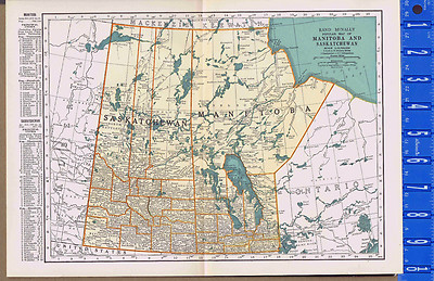 MANITOBA & SASKATCHEWAN Canada - Vintage 1930s Color Map with Principal ...