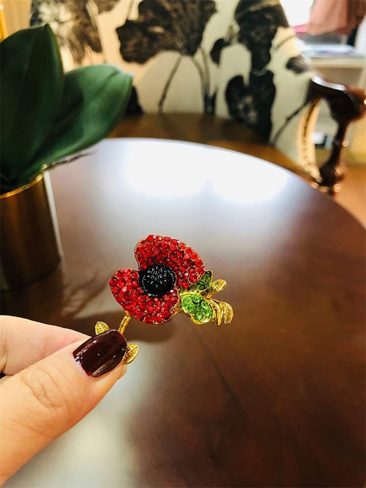 Rhinestone Poppy Flower Brooch Pin for Women Gold Plated Fashion Red ...