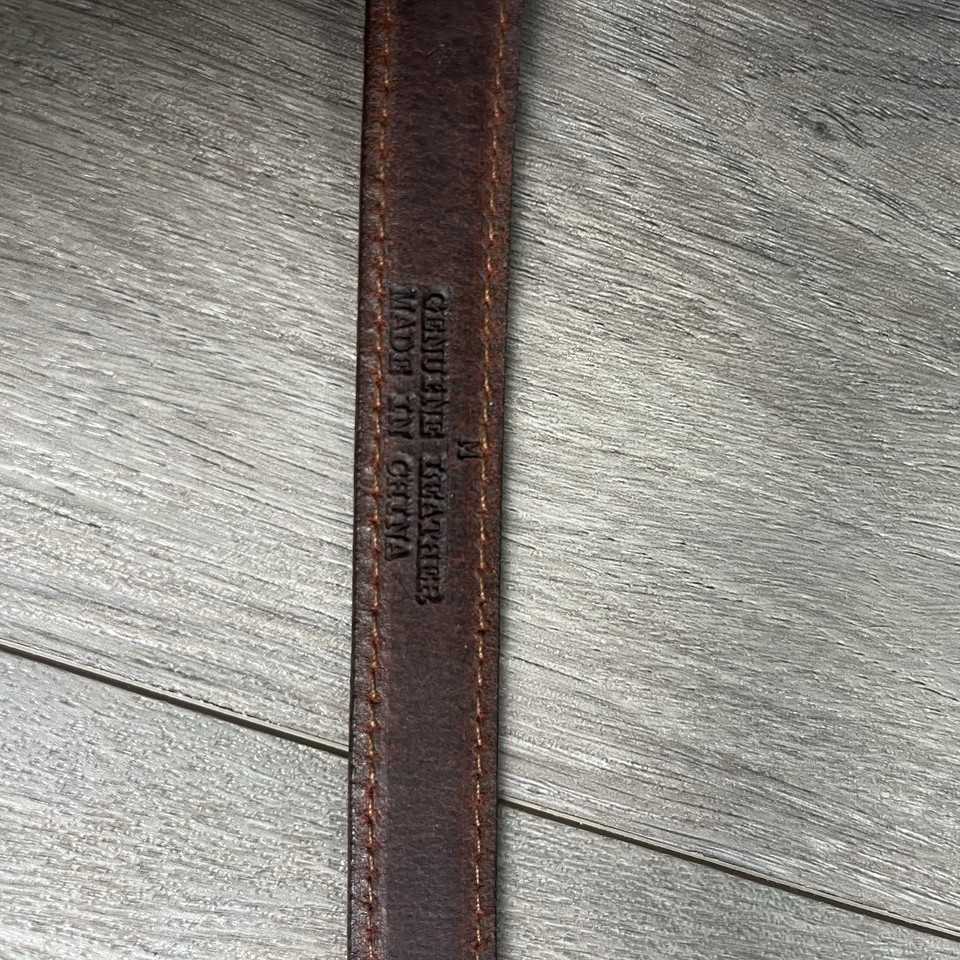 Vintage Guess Genuine Leather Brown Belt Brass Buckle Logo Size Medium ...