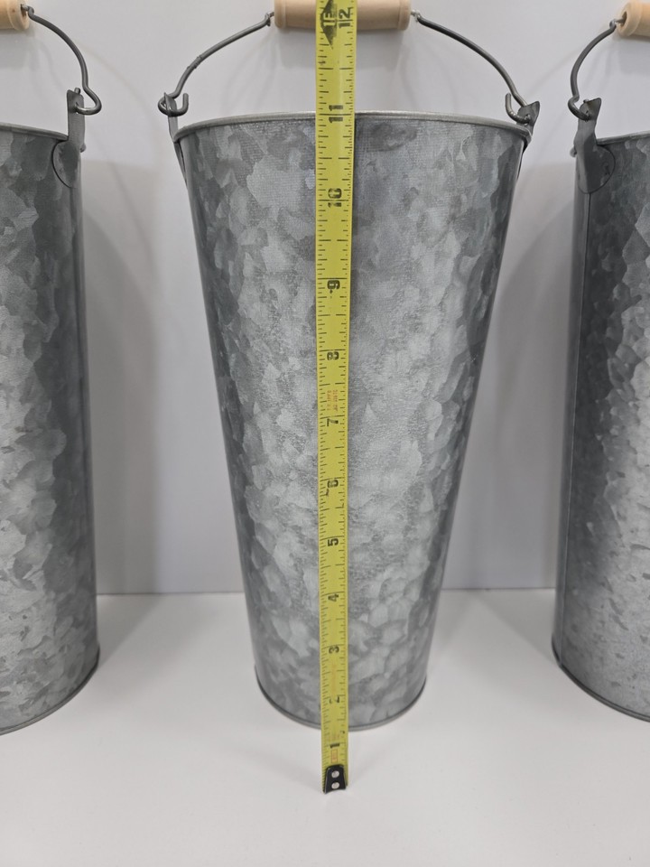 Large Galvanzined Silver Tin Bucket With Handle 3 Pack | eBay