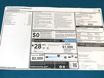 2014 BMW 320i Sedan Monroney Label Window Price Sticker | eBay
