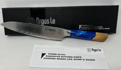 Argus Le Chef Knife 8" Damascus Steel Kitchen Knife Blue Handle - Thorn ...